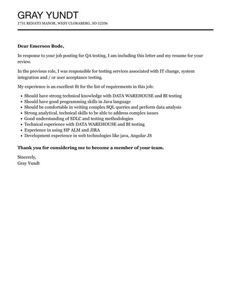 QA Testing Cover Letter Velvet Jobs