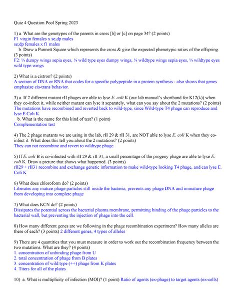 Quiz 4 Question Pool Spring 2023 Quiz 4 Question Pool Spring 2023 A What Are The Genotypes Of