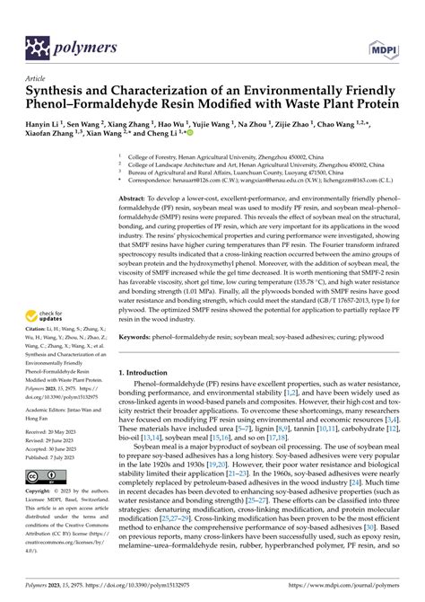 Pdf Synthesis And Characterization Of An Environmentally Friendly Phenolformaldehyde Resin