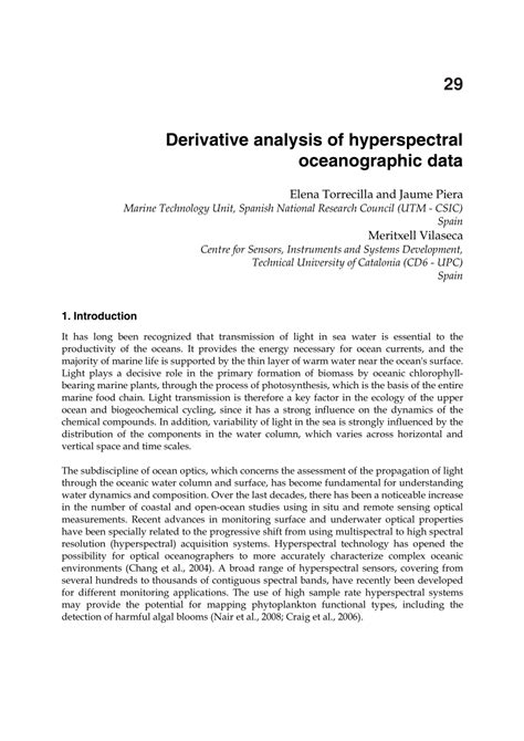 Pdf Derivative Analysis Of Hyperspectral Oceanographic Data