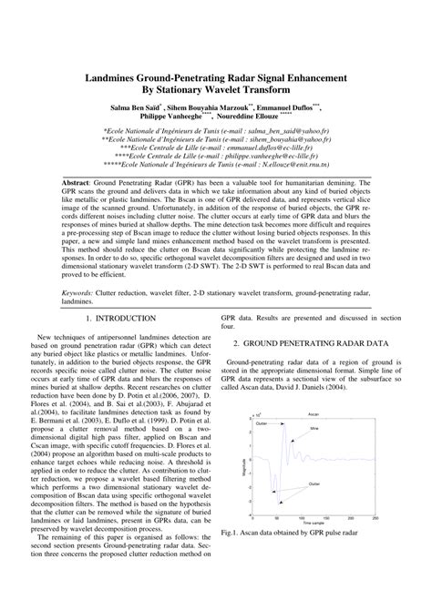 Pdf Landmines Ground Penetrating Radar Signal Enhancement By Stationary Wavelet Transform