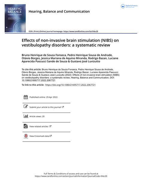 Pdf Effects Of Non Invasive Brain Stimulation Nibs On Vestibulopathy Disorders A Systematic