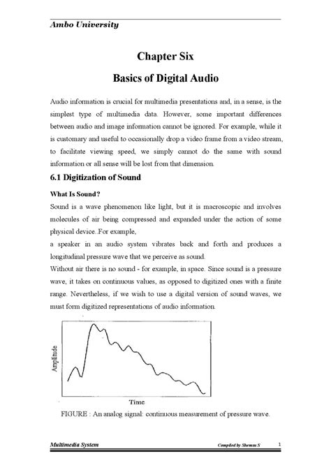 Multimedia Systems About Sound And Digitization Lecture Notes Computer Science Docsity