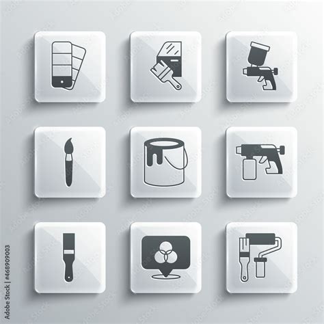 Set Rgb And Cmyk Color Mixing Paint Roller Brush Spray Gun Bucket Color Palette Guide And