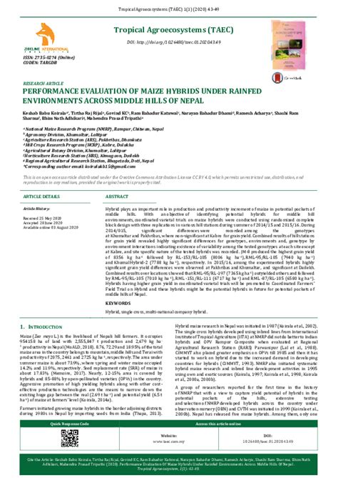 Pdf Performance Evaluation Of Maize Hybrids Under Rainfed