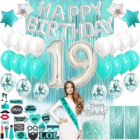 19th Birthday Decorations Party Supplies Teal Green Decorations 19th Banner Photo Props 19