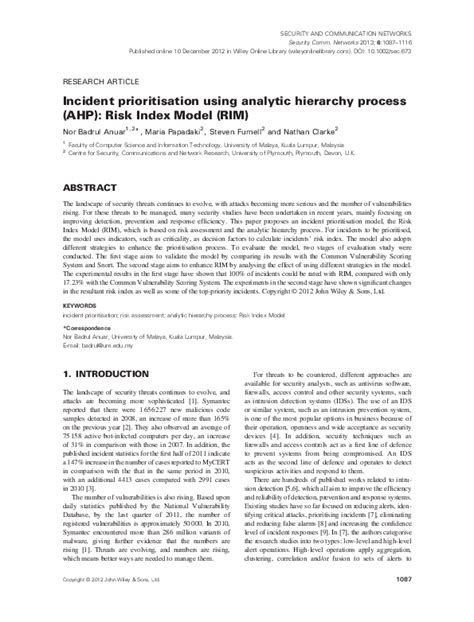 Pdf Incident Prioritisation Using Analytic Hierarchy Process Ahp Risk Index Model Rim