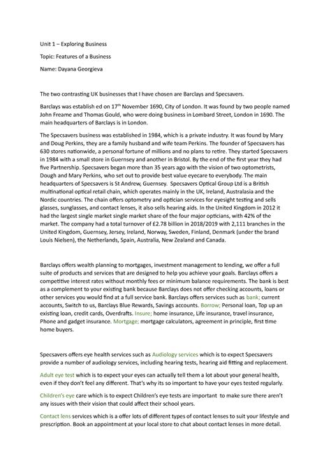 Unit 1 Exploring Business Features Of A Business Dayana G Unit 1 Exploring Business