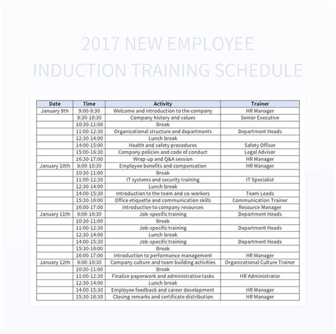 Free Induction Training Templates For Google Sheets And Microsoft Excel