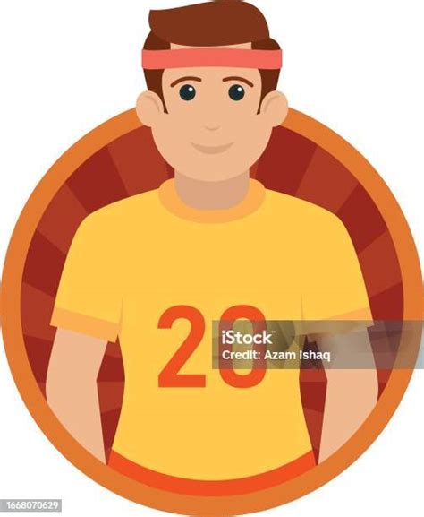 머리띠를 착용한 축구 선수 개념 고등학교 운동선수 벡터 라운드 아이콘 디자인 전문 유니폼 기호 전문 캐릭터 직업 기호 노동절 사람들 스톡 일러스트레이션