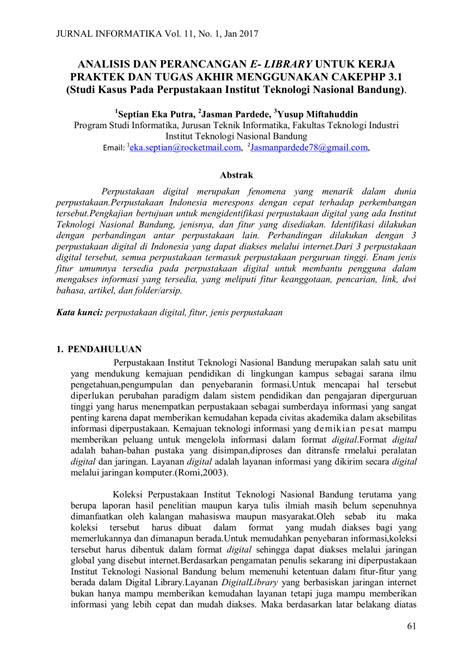 Pdf Analisis Dan Perancangan E Library Untuk Kerja Praktek Dan Tugas