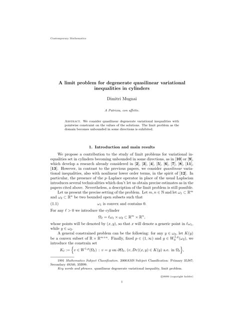 Pdf A Limit Problem For Degenerate Quasilinear Variational Inequalities In Cylinders