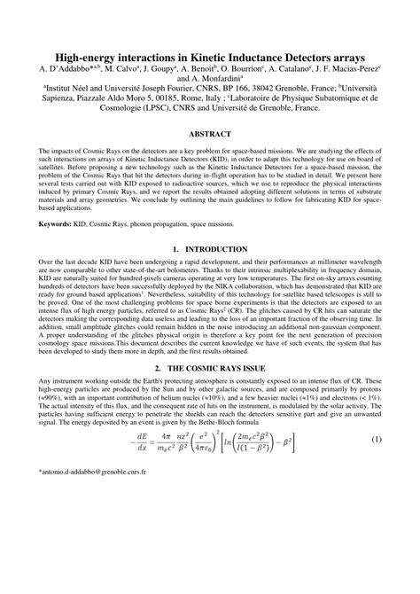 Pdf High Energy Interactions In Kinetic Inductance Detectors Arrays