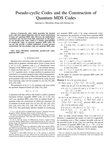 Pdf Pseudo Cyclic Codes And The Construction Of Quantum Mds Codes