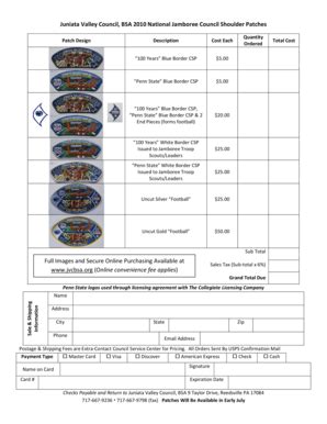 Fillable Online Patch Order Form Fax Email Print PdfFiller