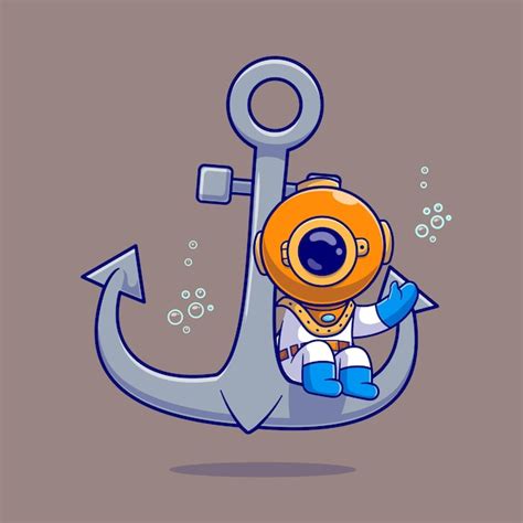 Free Vector Cute Diver Sitting On Anchor Cartoon Vector Icon