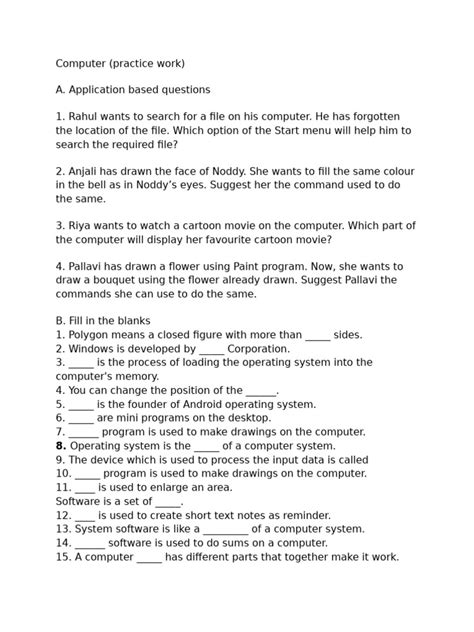 Computer practice work | PDF | Input/Output | Operating System