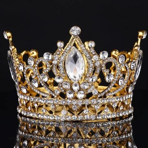 Big European Royal Crown Golden Rhinestone Crown Tiara Super Large