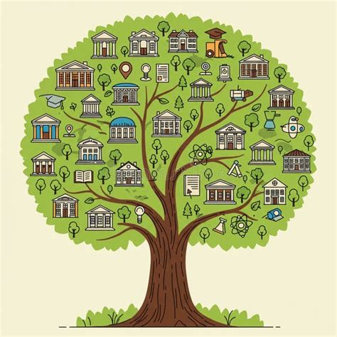 Illustration Of A Large Tree With A Brown Trunk And Green Leafy Canopy Symbolizing Stock