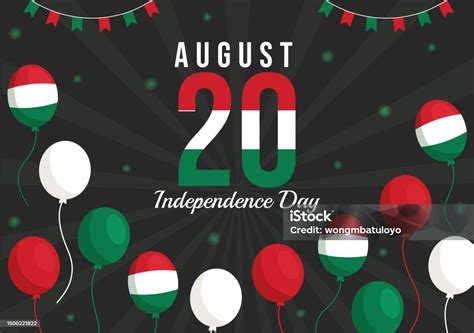 해피 헝가리 독립 기념일 벡터 일러스트레이션 헝가리 흔들리는 깃발 배경은 공휴일 플랫 만화 손으로 그린 템플릿 8월에 대한 스톡 벡터 아트 및 기타 이미지 Istock