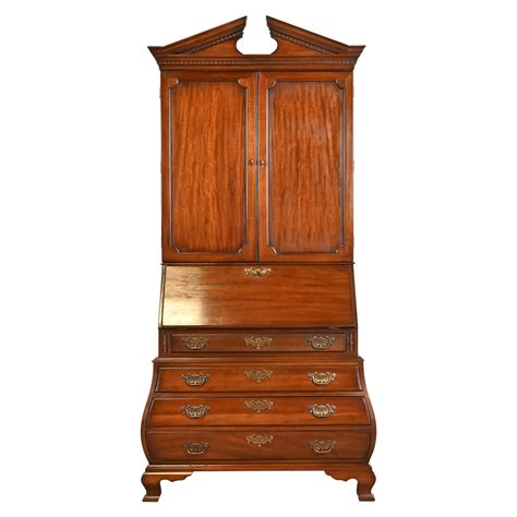Drexel Georgian Mahogany Bombe Form Bureau With Drop Front Secretary