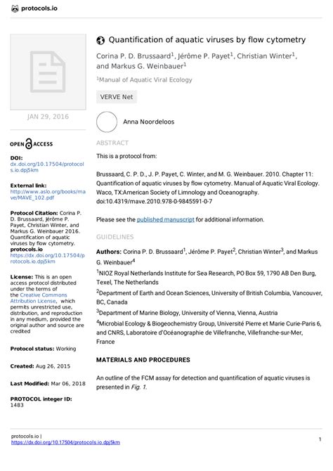 Pdf Quantification Of Aquatic Viruses By Flow Cytometry V1