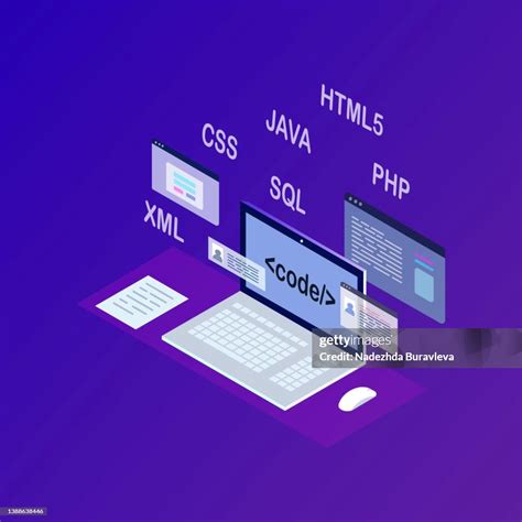 Software Development Programming Language Coding Digital Technology Isometric Laptop Computer
