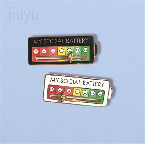 Funny Rainbow My Social Battery Enamel Pins Creative Sliding Battery