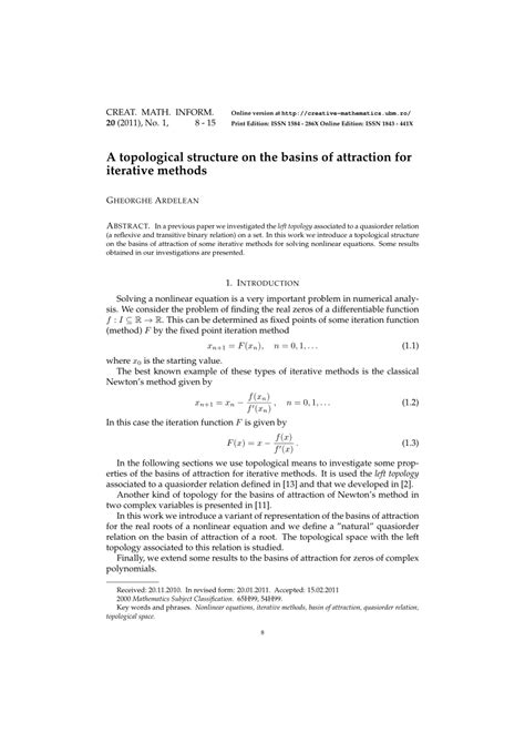 Pdf A Topological Structure On The Basins Of Attraction For Iterative