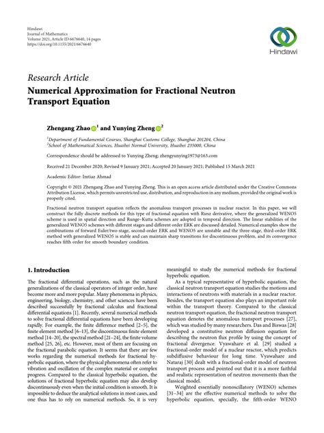 Pdf Numerical Approximation For Fractional Neutron Transport Equation