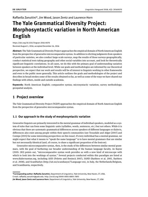 Pdf The Yale Grammatical Diversity Project Morphosyntactic Variation In North American English
