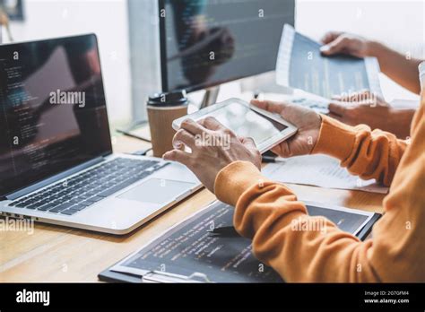 Writing Codes And Typing Data Code Technology Programmer Cooperating