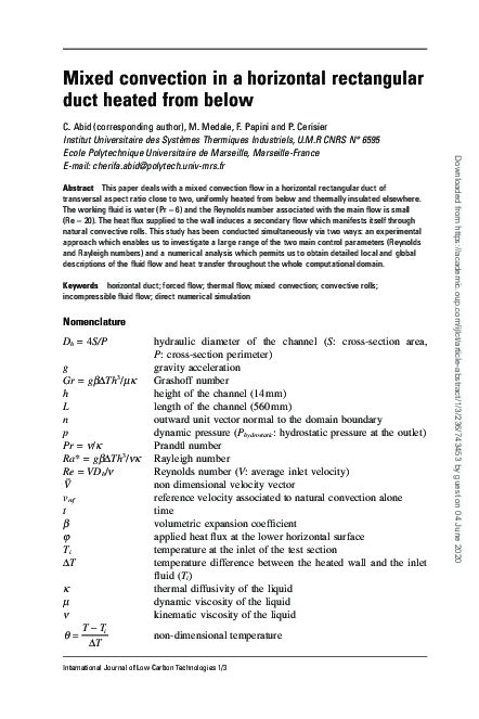 Pdf Mixed Convection In A Horizontal Rectangular Duct Heated From Below