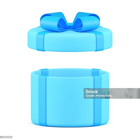 활과 리본 실린더 포장 깜짝 컨테이너 3d 개체 현실적인 벡터 일러스트 레이 션과 블루 선물 상자를 엽니다 3차원 형태에 대한 스톡 벡터 아트 및 기타 이미지 Istock