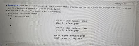 Solved Excercise 2 Write A Function Def Isleapyear