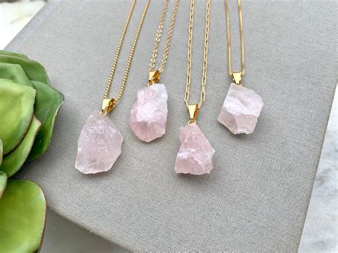 Raw Rose Quartz Pendant Necklace Gold The Cord Gallery