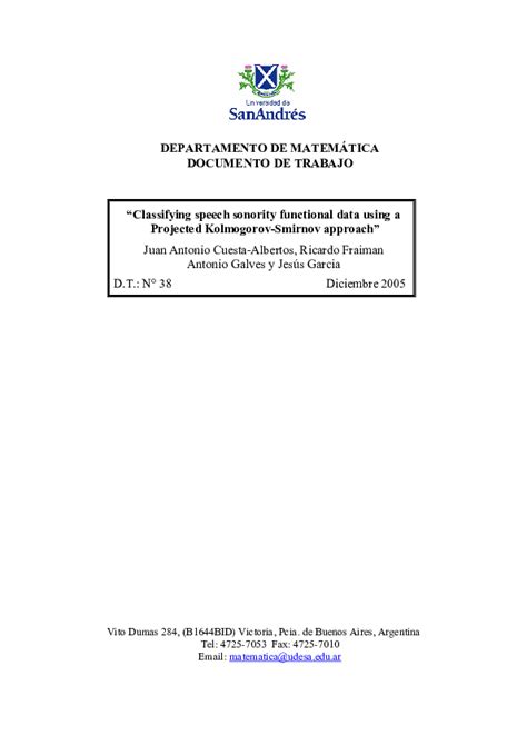 Pdf Classifying Speech Sonority Functional Data Using A Projected Kolmogorov Smirnov Approach