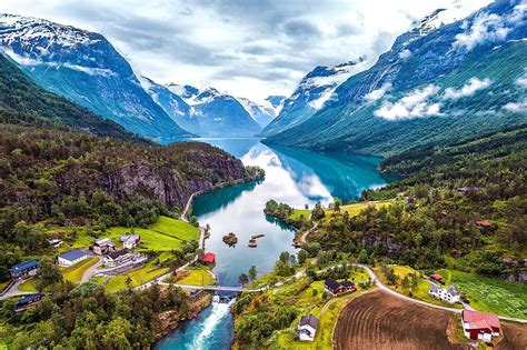 Download Breathtaking Norwegian Fjord Aerial View Wallpaper