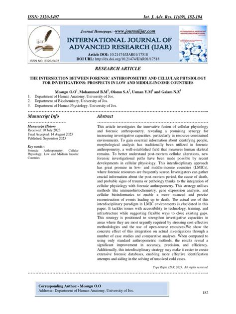The Intersection Between Forensic Anthropometry And Cellular Physiology