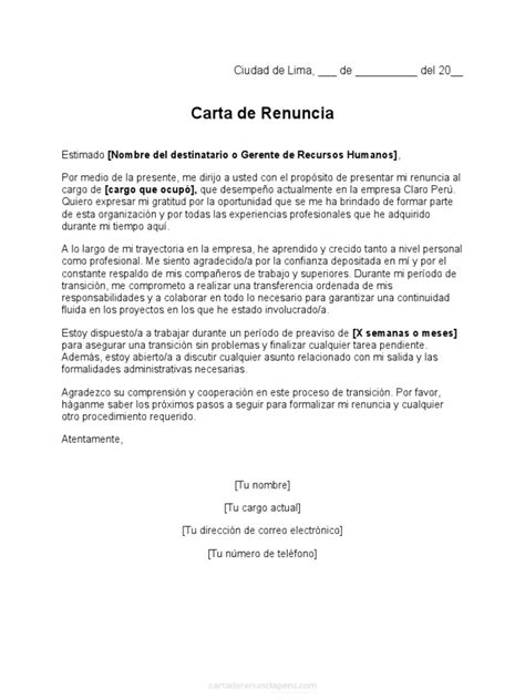 Carta De Renuncia A Claro Pdf