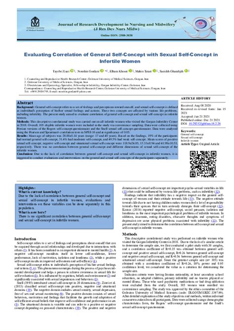 Pdf Evaluating Correlation Of General Self Concept With Sexual Self Concept In Infertile Women