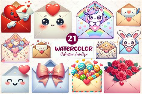 Kawaii Valentine Envelope Clipart Bundle