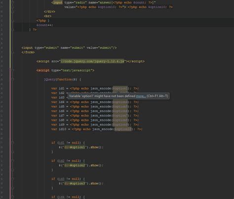 javascript displaying radiobuttons not working properly in php html