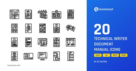 Technical Writer Document Manual Icon Pack 20 Line Seo And Web Icons Svg Png Ico Or As Icon