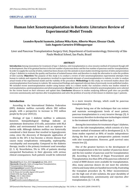 Pdf Human Islet Xenotransplantation In Rodents Literature Review Of