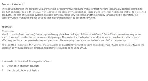 Problem Statement The Packaging Unit At The Company