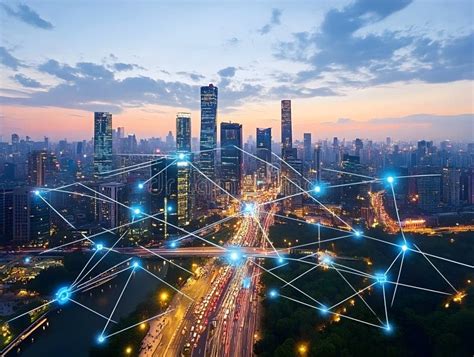 Futuristic Smart City Skyline With Interconnected IoT Devices And