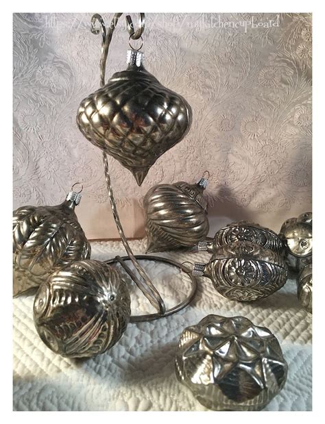 Vintage Blown Glass Ornaments Set Of 10 Pewtersilvergray Color
