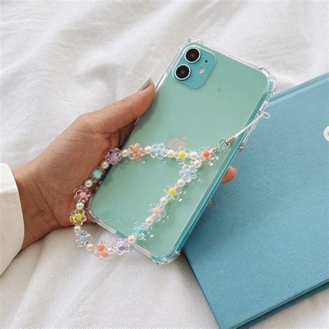 폰줄플라워 꽃 투명 비즈 고리 스트랩