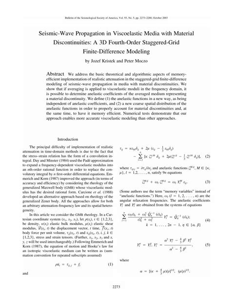 Pdf Seismic Wave Propagation In Viscoelastic Media With Material